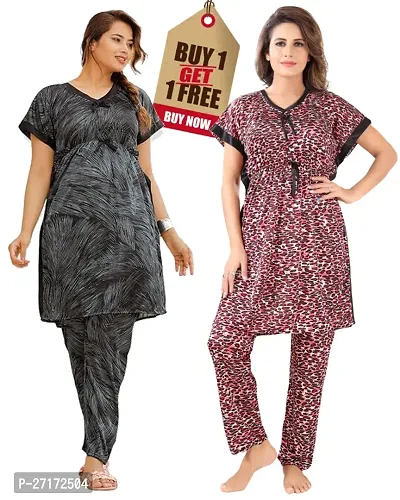 Buy Stylish Multicoloured Satin Night Suit For Women Pack Of 2 Online